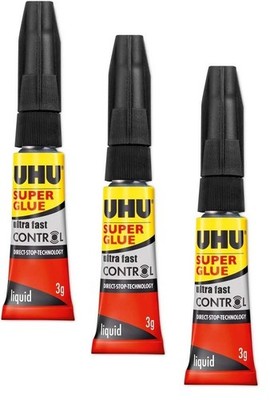 UHU Ultra Fast Super Glue 3×3g Liquid Control Clear Adhesive for Crafts ...