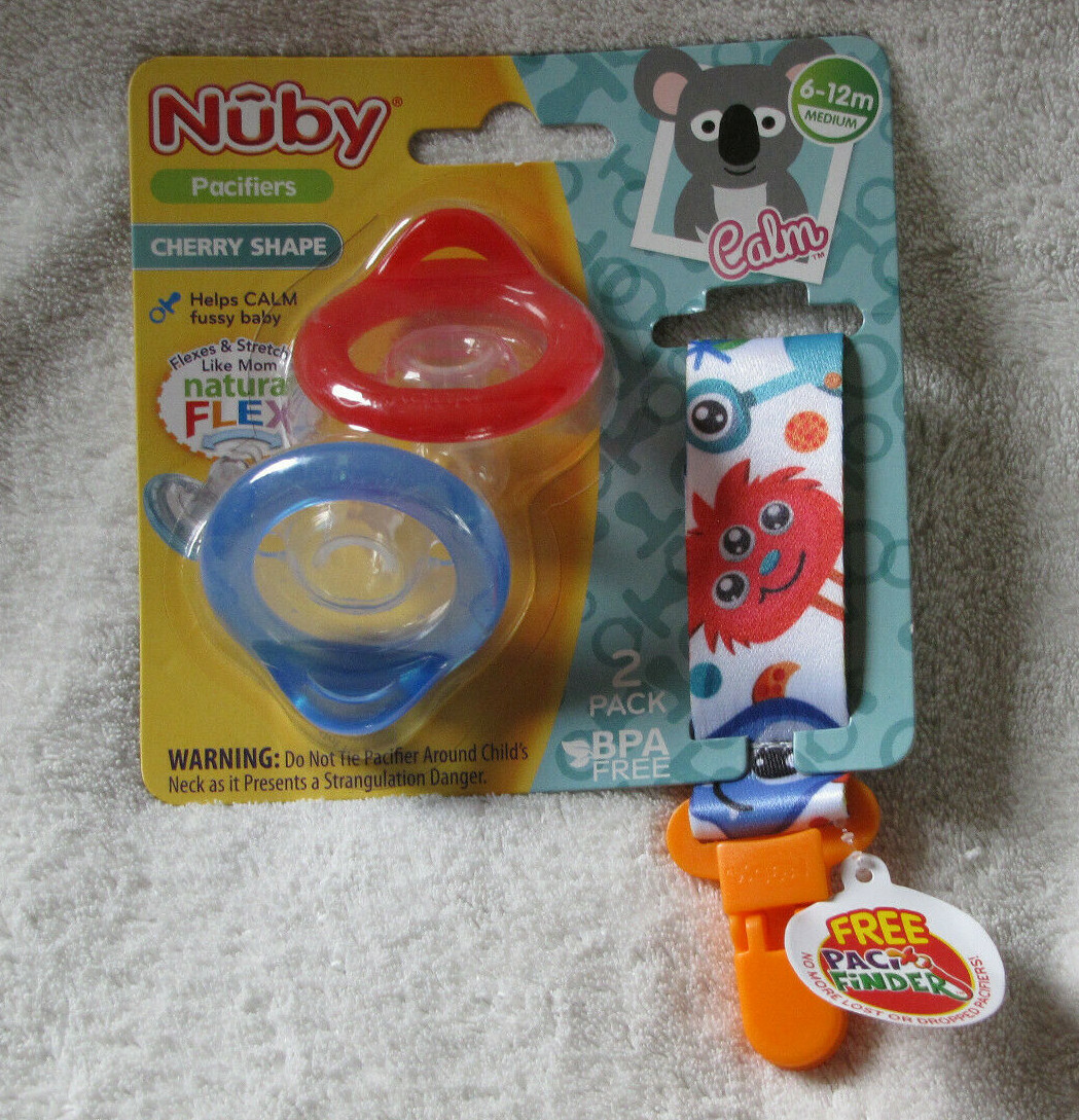Nuby 2 Piece Natural Flex Silicone Cherry Shape Pacifier 6-12 Month ...
