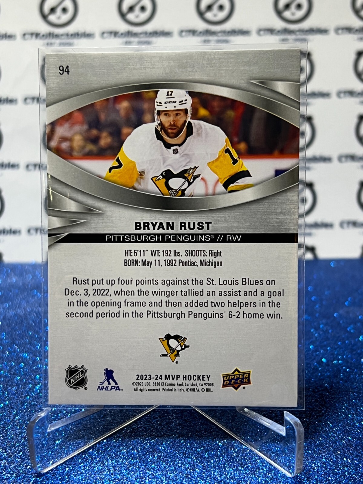 2023-24 UPPER DECK MVP BRYAN RUST # 94 SILVER SCRIPT PITTSBURGH ...