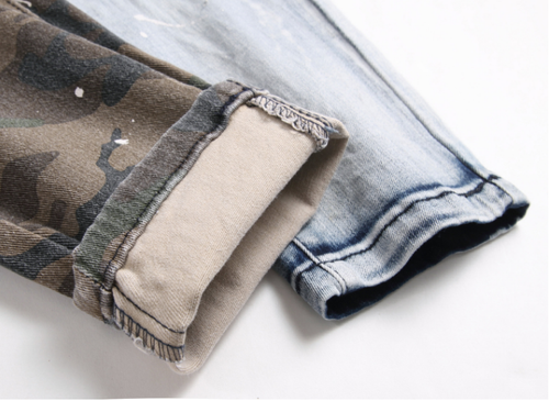 Mens Stretch Trousers Distressed Denim Pants Slim Fit Casual Skinny ...