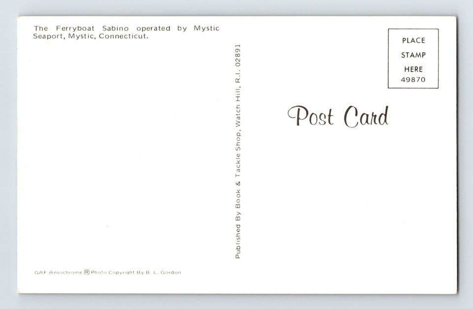 Postcard Connecticut Mystic CT Seaport Ferry Sabino 1970s Unposted ...