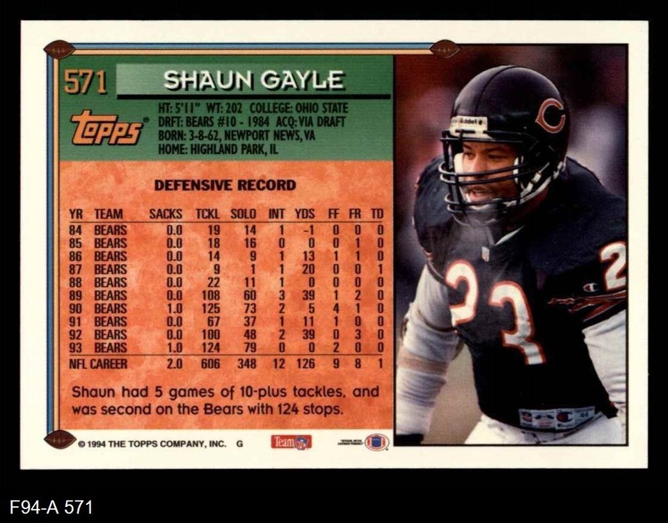 1994 Topps #571 Shaun Gayle Bears Ohio St 8 - NM/MT | eBay