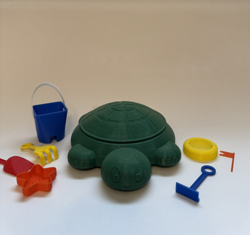 3-D Turtle Sandbox with play sand, shovel, rake, sifter, bucket, etc ...