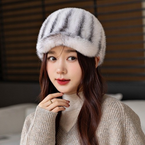 Real Mink Fur Hats For Women Peaked Cap Winter Warm Baseball Cap With ...