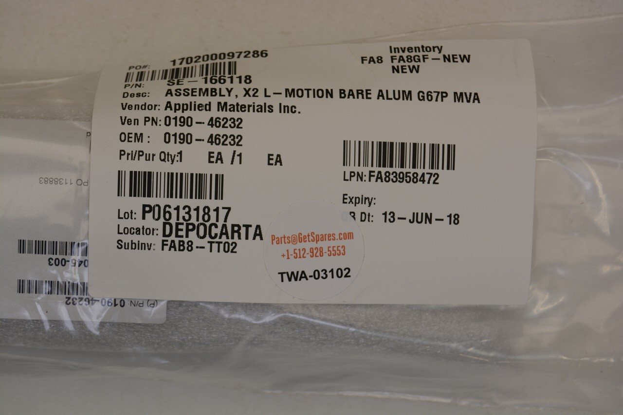 0190-46232 /ASSEMBLY, X2 L-MOTION BARE ALUM G67P MVA /APPLIED MATERIALS ...