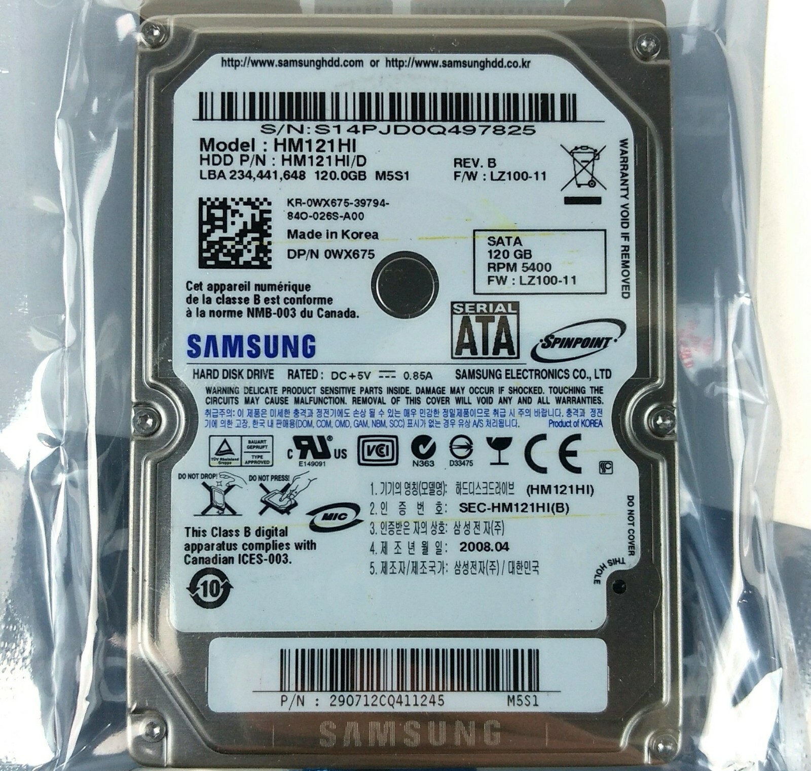 Samsung Spinpoint M5S HM121HI 120GB Internal 5400RPM 2.5" (HM121HI) HDD ...