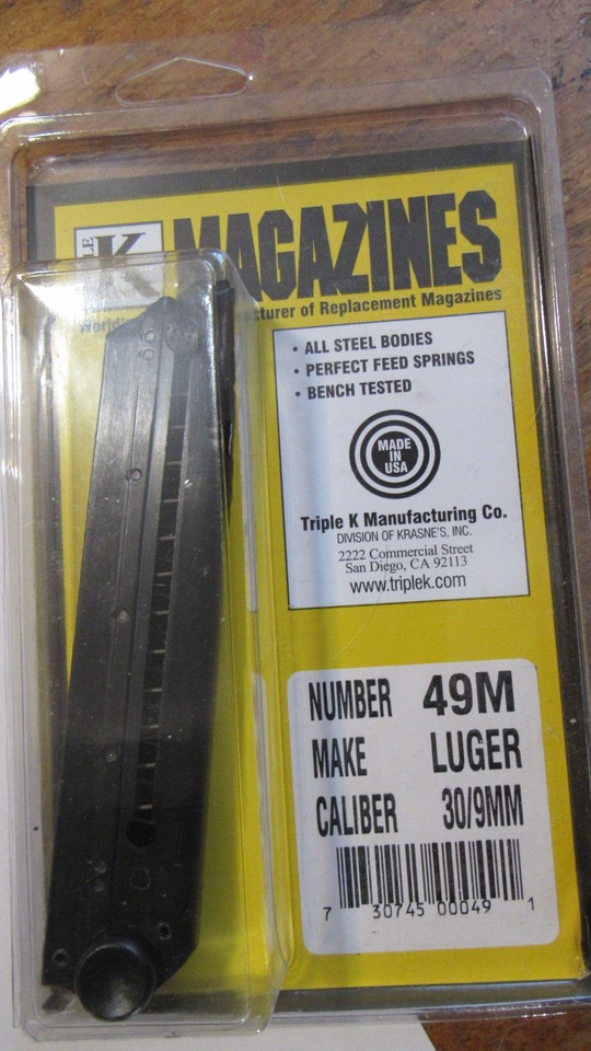 Triple K 49M LUGER MAGAZINE P08 1908 LUGER 9mm 30 LUGER BLUED STEEL 7 ...