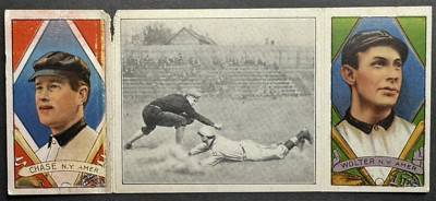 1912 T202 Hassan Triple Folder Hal Chase/Harry Wolter Chase Dives Into ...