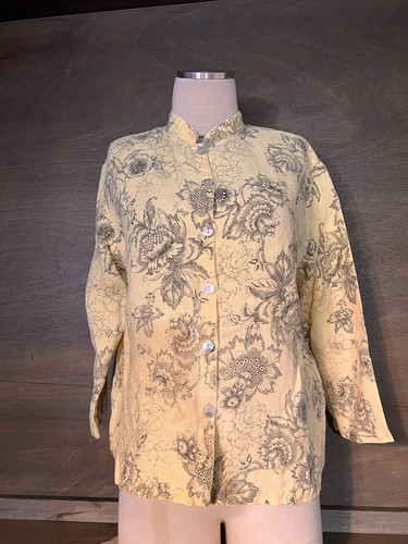Appleseeds Linen Floral Button Up Jacket Womens YELLOW SIZE PL 3/4 ...