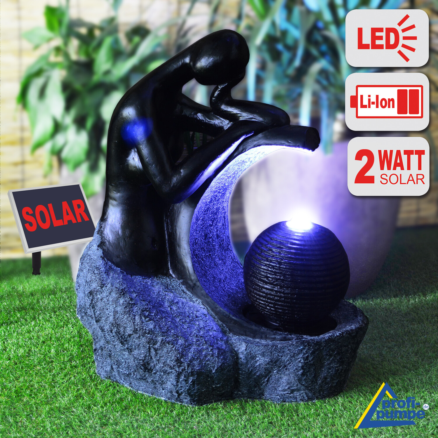 SOLAR BRUNNEN SPRINGBRUNNEN GARTEN BRUNNEN ZIER SOLAR WASSERSPIEL ...