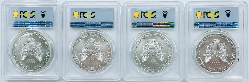 2020–2021 Silver Eagle Emergency Issue Set (4) PCGS MS69 FDOI Flag ...