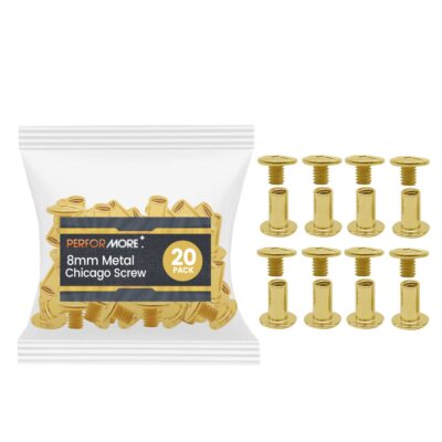 20 Pack of Chicago Screw Post Binding Screws, 8mm Brass Plated Metal ...