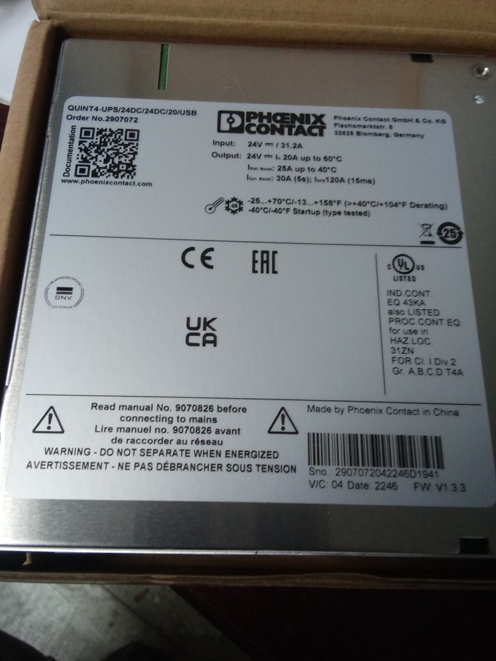 PHOENIX CONTACT 2907072 QUINT4-UPS/24DC POWER SUPPLY | eBay