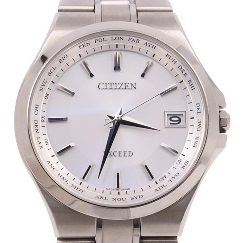 CITIZEN EXCEED Eco-Drive CB1030-51A Solar Radio Silver Dial Titanium ...