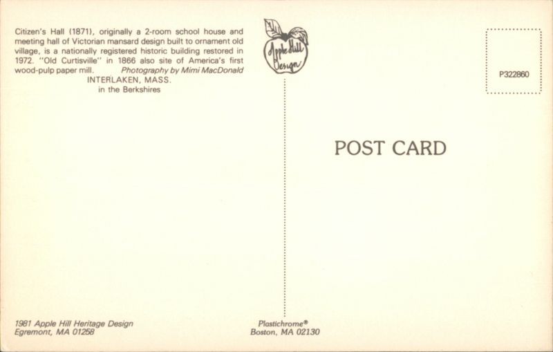 Citizen's Hall,Interlaken,MA Berkshire County Massachusetts Mimi ...