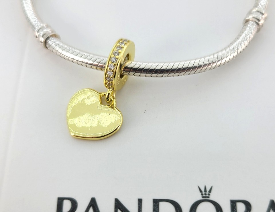 Authentic Pandora Gold-Plated Engravable Heart Tag Dangle 768761C01 ...