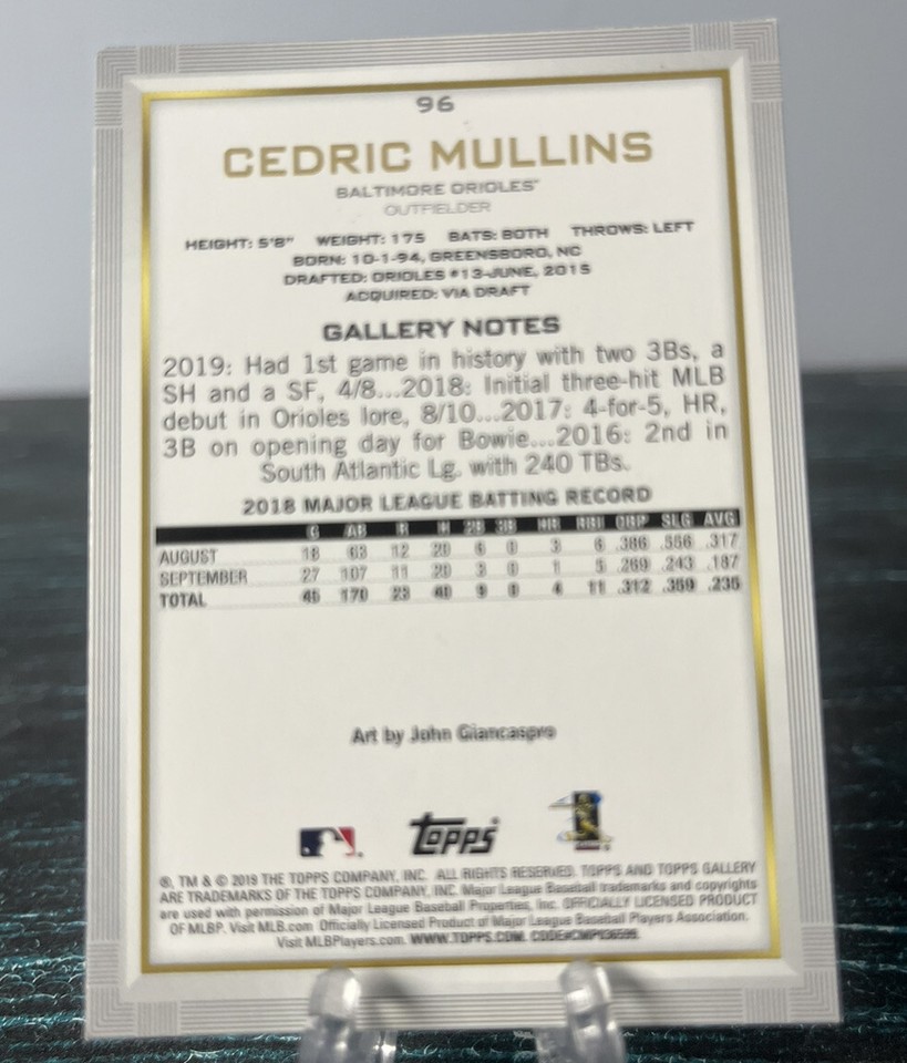Cedric Mullins Rookie Card 2019 Topps Gallery #96 Baltimore Orioles RC ...