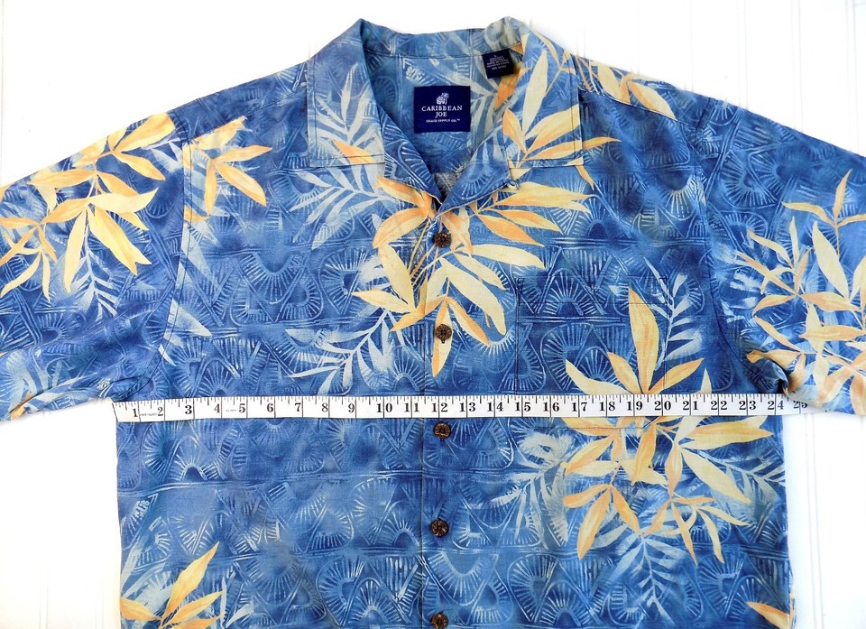 Caribbean Joe Mens Short Sleeve Shirt Size Large 100% Silk Hawaiian ...