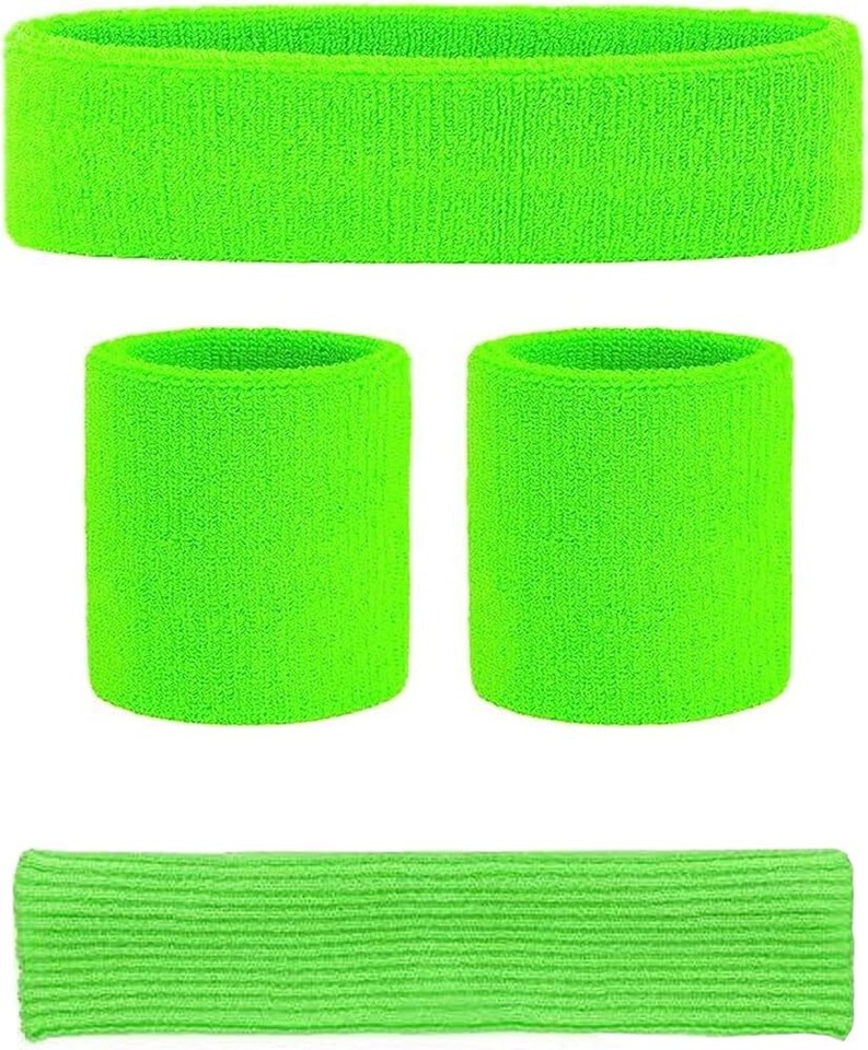 80s Neon Green Dance Workout Sport Cosplay headband sweatband leg ...