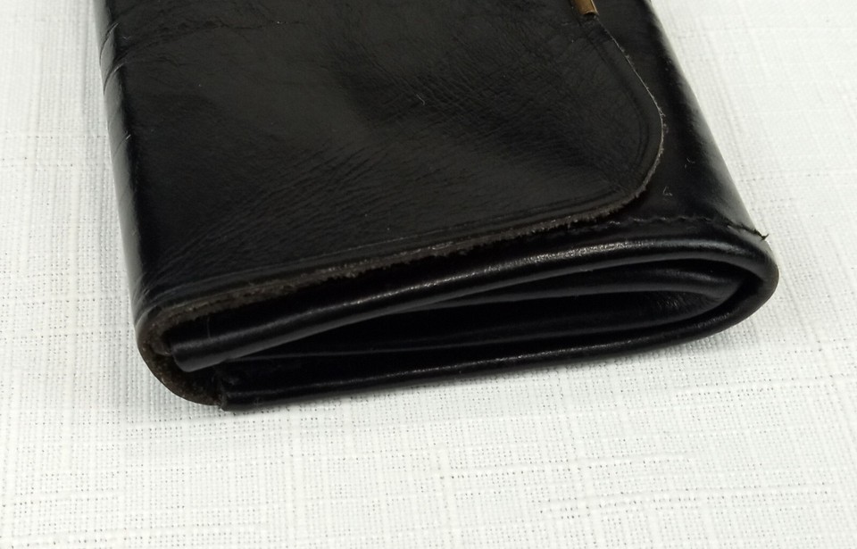 Vintage ECHT 2 PRYM Black leather billfold wallet currency pouch coin ...