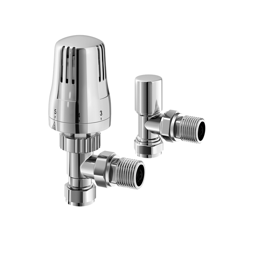 Radiator Valves X2 Thermostatic Chrome Angled Heated Towel Rail TRV ...