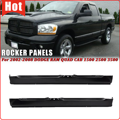 Pair Black Rocker Panels Steel For 2002-2008 Dodge Ram Quad Cab 1500 ...