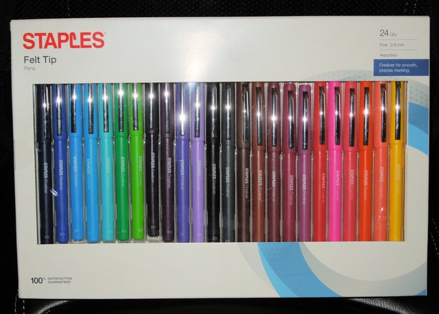 Staples Felt Tip Pens 24 Assorted Colors Fine 0.8 Mm Fineliner Smooth ...