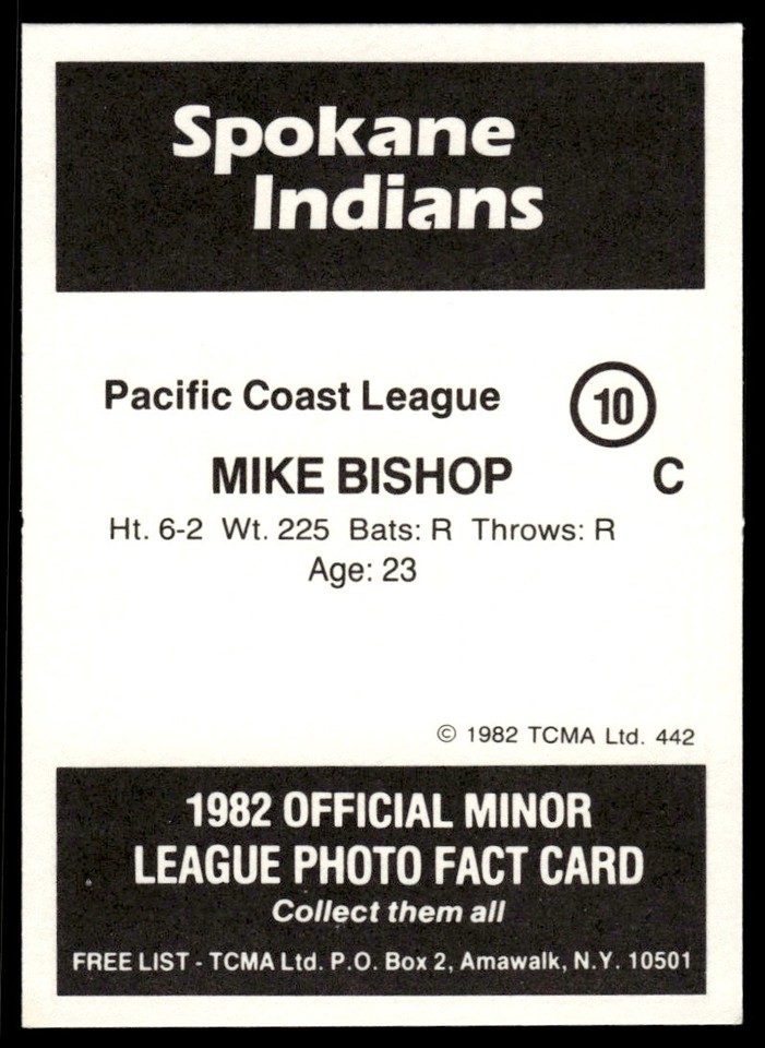 1982 TCMA Spokane Indians Mike Bishop Spokane Indians #10 | eBay