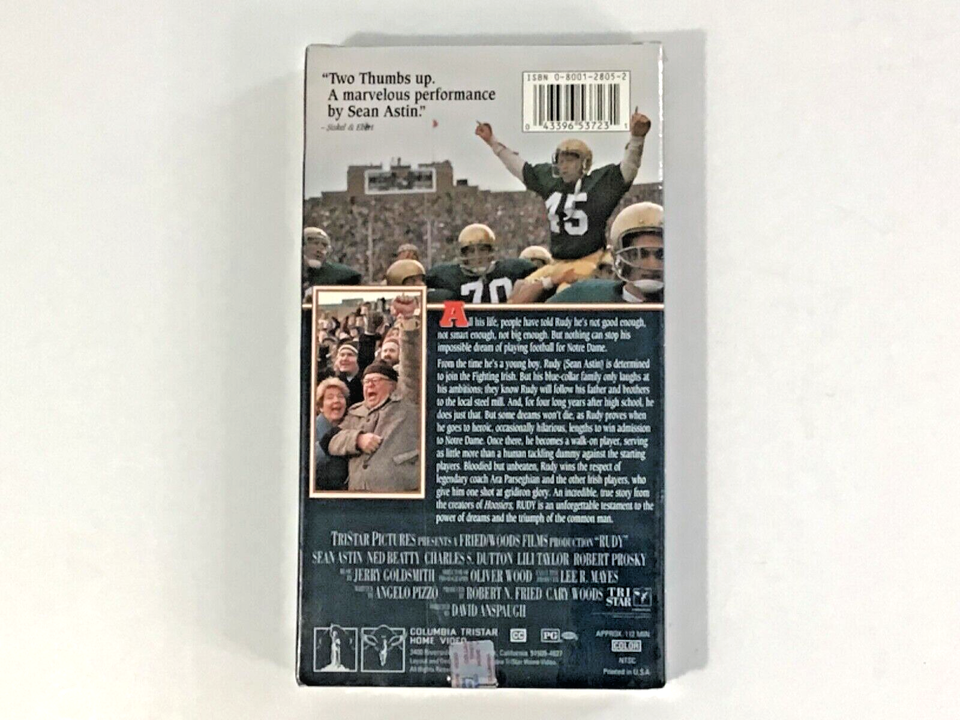 Vintage Rudy VHS Tape 1994 Movie Sean Astin Ned Beatty Charles Dutton ...