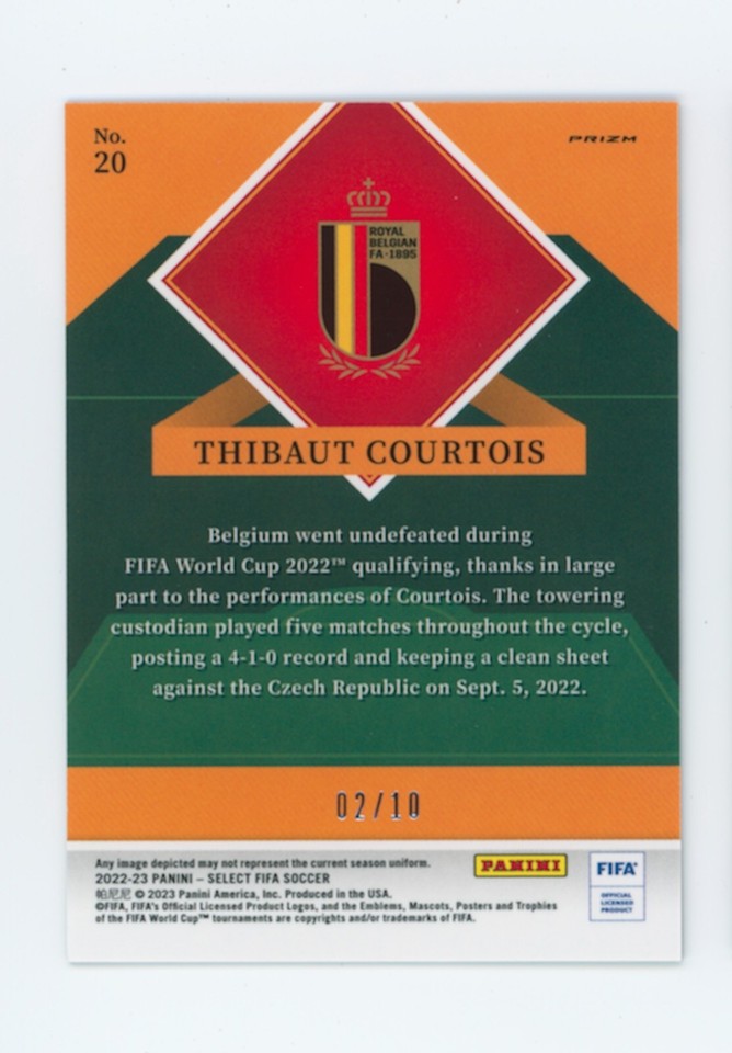 2022-23 Thibaut Courtois Panini FIFA Select Stars Gold Prizm Belgium ...