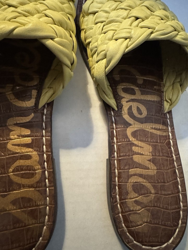 Women’s Designer Sam Edelman Griffin Flat Sandals 9.5 Yellow Woven ...