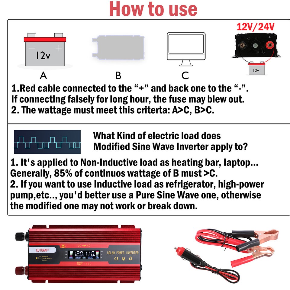 7000W 6000W De 12V A 110V Convertidor Con USB Para Carro Auto Inversor ...