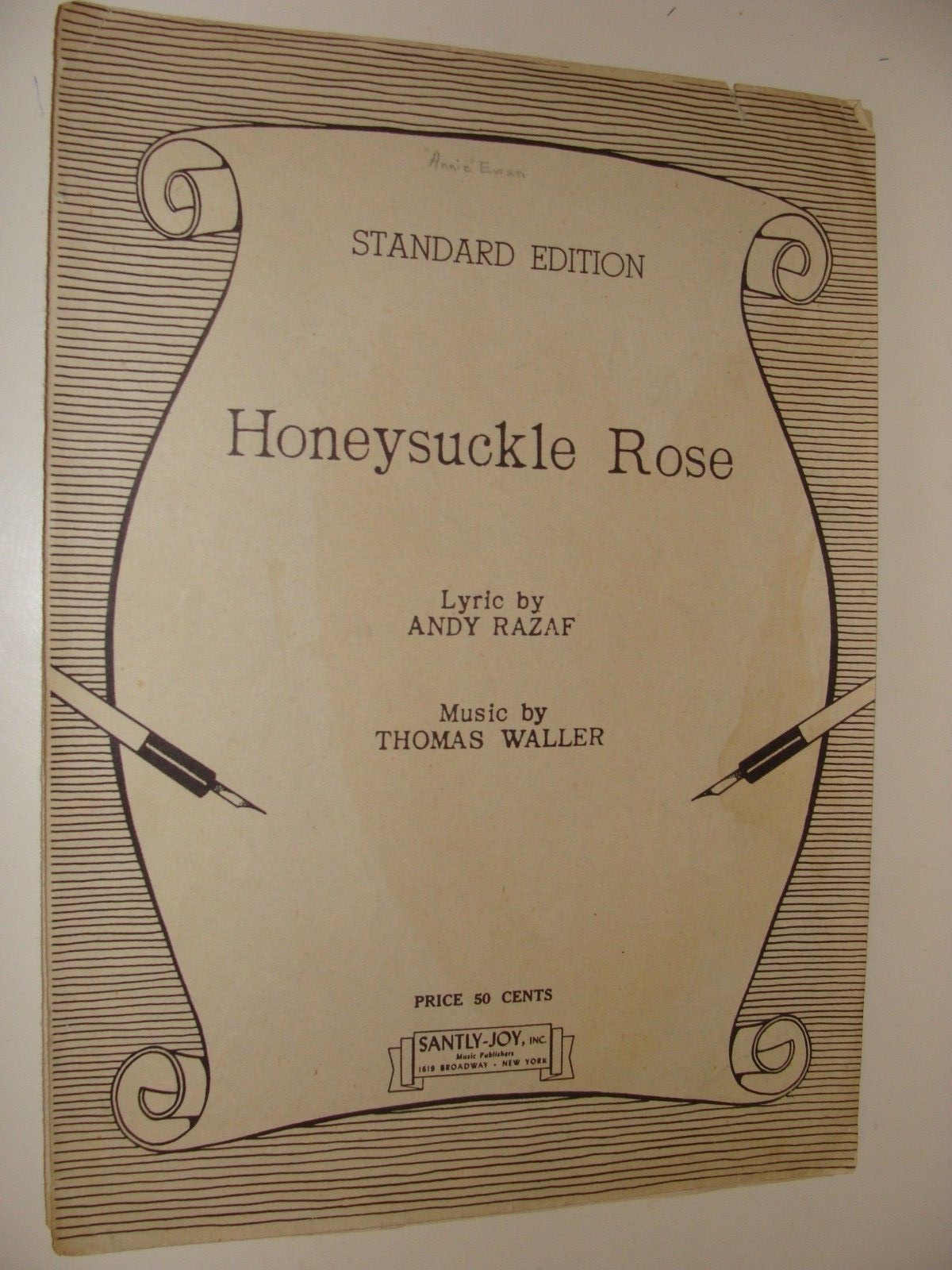 Honeysuckle Rose Thomas Fats Waller, Andy Razaf 1938 Accordion Piano ...