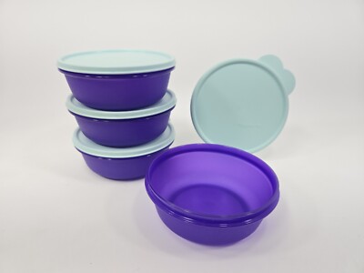 Tupperware #1842 Wonder Bowl Stackable Purple with Blue Lid Set Of 4 ...