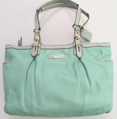 COACH Gallery F16565 Leather Pleated Shoulder Bag Aqua Mint Blue Green ...