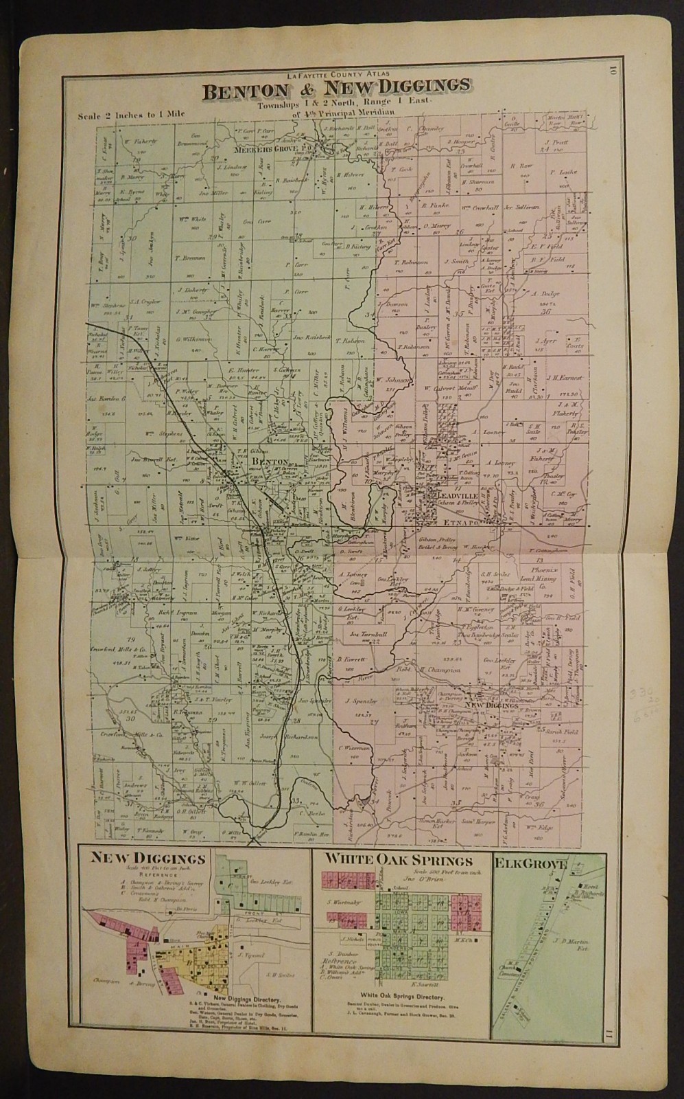 Wisconsin La Fayette County Map Benton and New Diggings 1874 Dbl Pg J24 ...