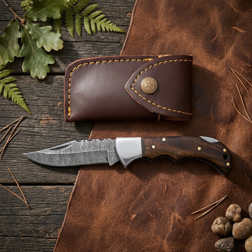 Handmade Custom Pocket Folding knife, With Leather Pouch 6.5 Inch | eBay