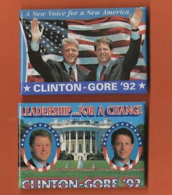 1992 (Lot of 2) Bill Clinton & Al Gore / Presidential Campaign Buttons ...