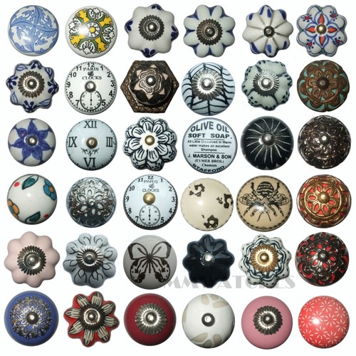 VINTAGE SHABBY CHIC BLACK WHITE CERAMIC CUPBOARD DOOR KNOBS DRAWER HANDLE KB01 | eBay UK