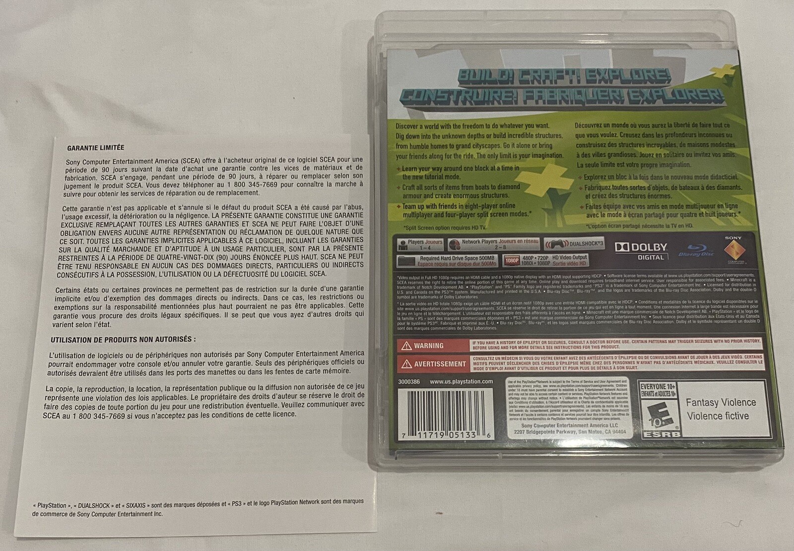 Minecraft SONY PS3 TESTED CIB MOJANG OPEN WORLD VERY FUN