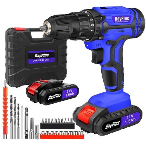21V Cordless 2 Variable Speed Electric Screwdriver Drill Tool Kit w/ 25 ...