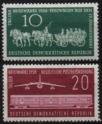 Post wagon mail Train, Airplane, Horse Carriage, Germany DDR 1958 MNH ...