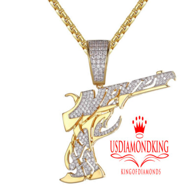 Mens 14k Gold Finish Never Shoot Pistol Gun Pendant Charm Chain Set | eBay