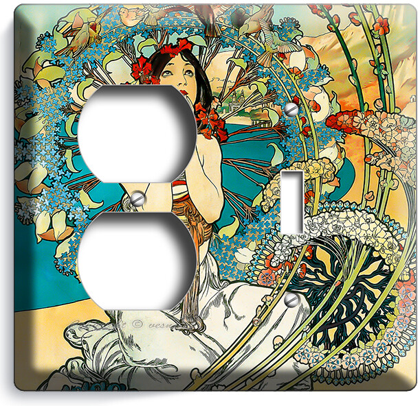 ALPHONSE MUCHA BIRDS GIRL LIGHT SWITCH OUTLET WALL PLATES ROOM NOUVEAU ...