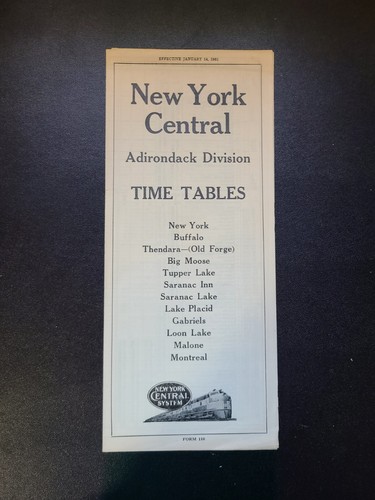New York Central Timetable Adirondack Division (January 14th 1951) | eBay