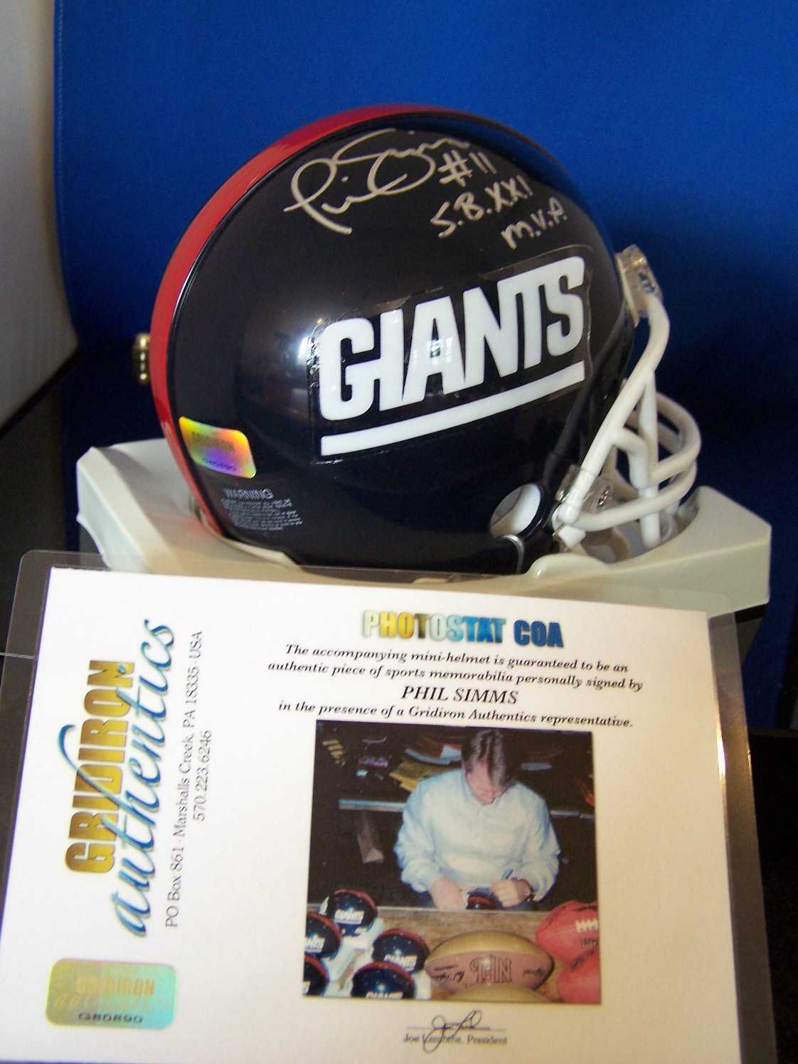 PHIL SIMS NEW YORK GIANTS SIGNED AUTOGRAPH MINI CERTIFIED BY PHOTOSTAT ...