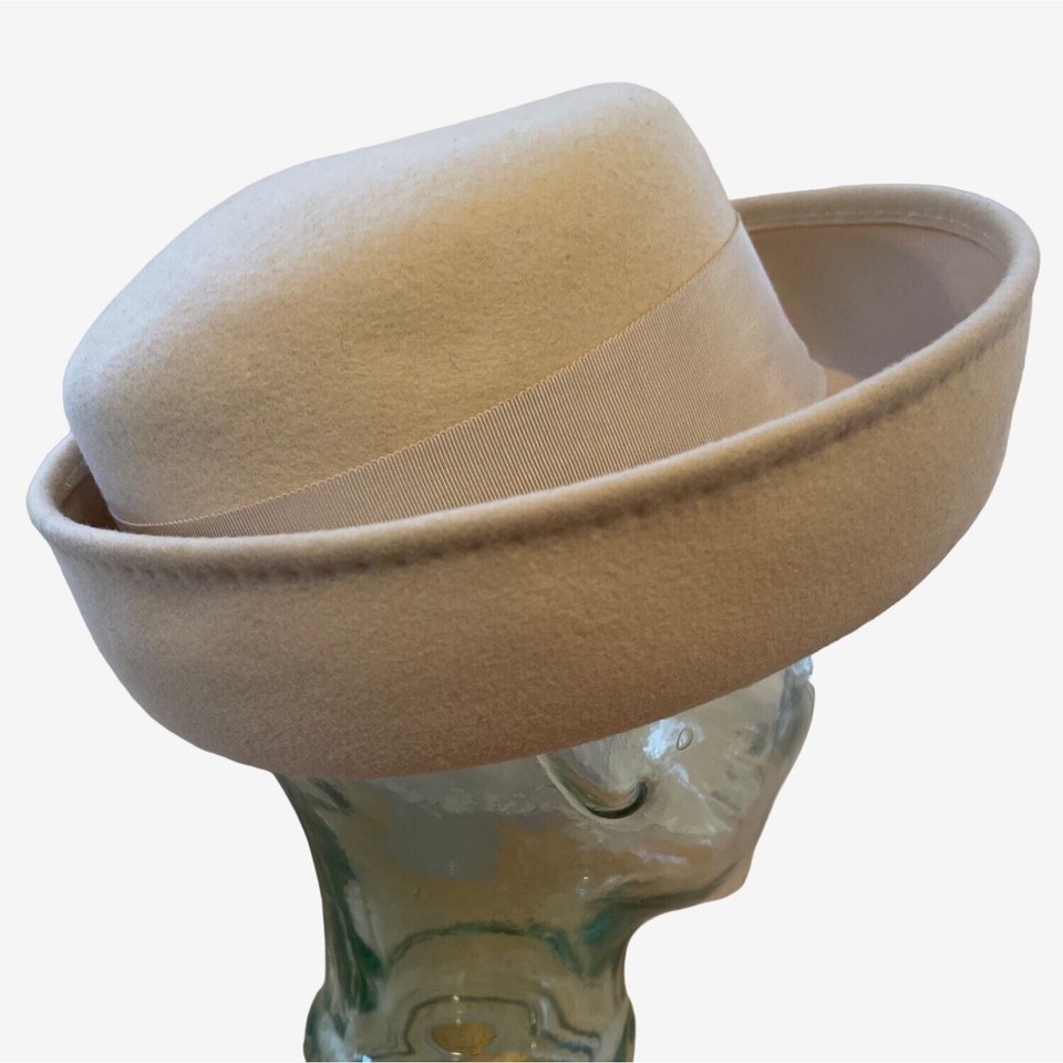 Neumann Endler Inc Wool Felt Breton Hat 21" Tan Beige Satin Ribbon Band ...