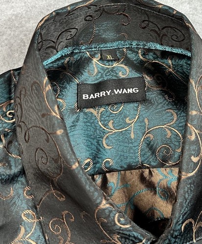 Barry Wang Shirt Mens Extra Large Green Geometric Embossed Iridescent ...