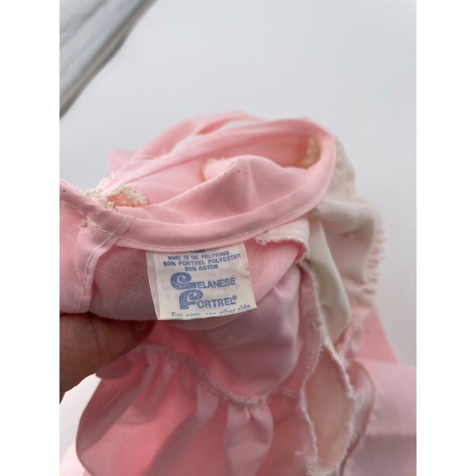 Vintage Pink Baby Dress Celanese Fortrel Embroidered Kitten Cat Lace ...