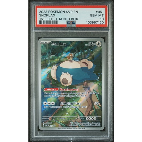 PSA 10 GEM MINT Snorlax #051 2023 151 Elite Trainer Box Black Star ...